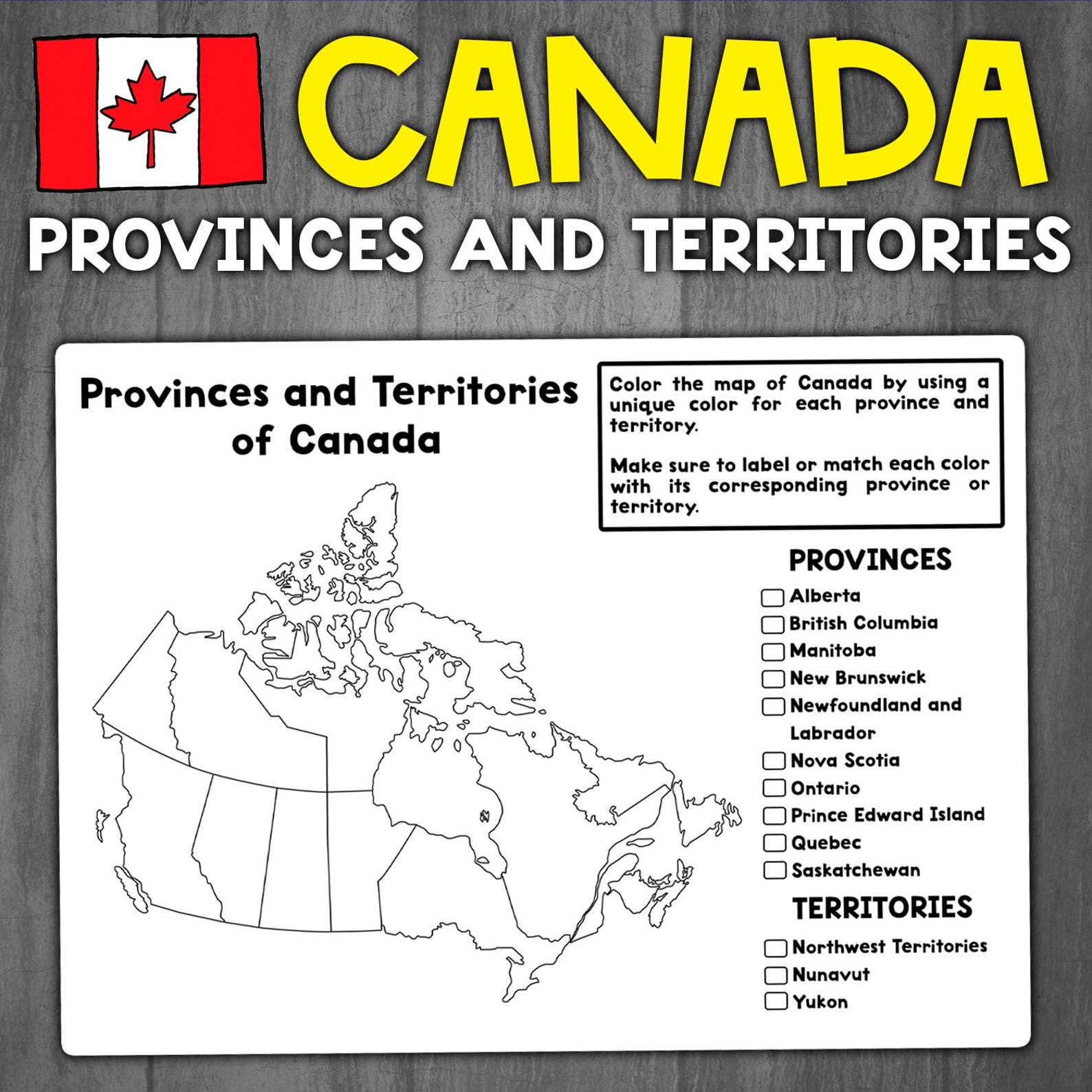 Map of Canada Worksheet | Provinces and Territories of Canada | Canada ...