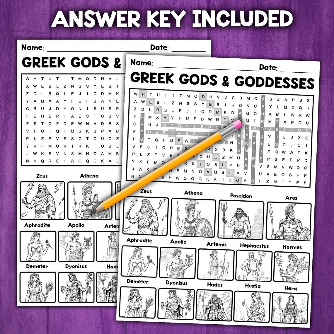 Greek Gods Goddesses Worksheet Word Search Activity | Greek Mythology ...