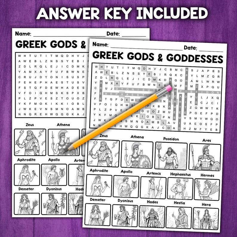 Greek Gods Goddesses Worksheet Word Search Activity | Greek Mythology ...