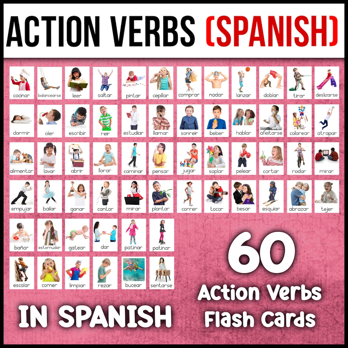 Action Verbs in SPANISH Flashcards | Action Verbs in SPANISH Flashcards ...