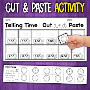 Telling Time Matching Worksheets | Cut & Paste Practice | Analog and ...