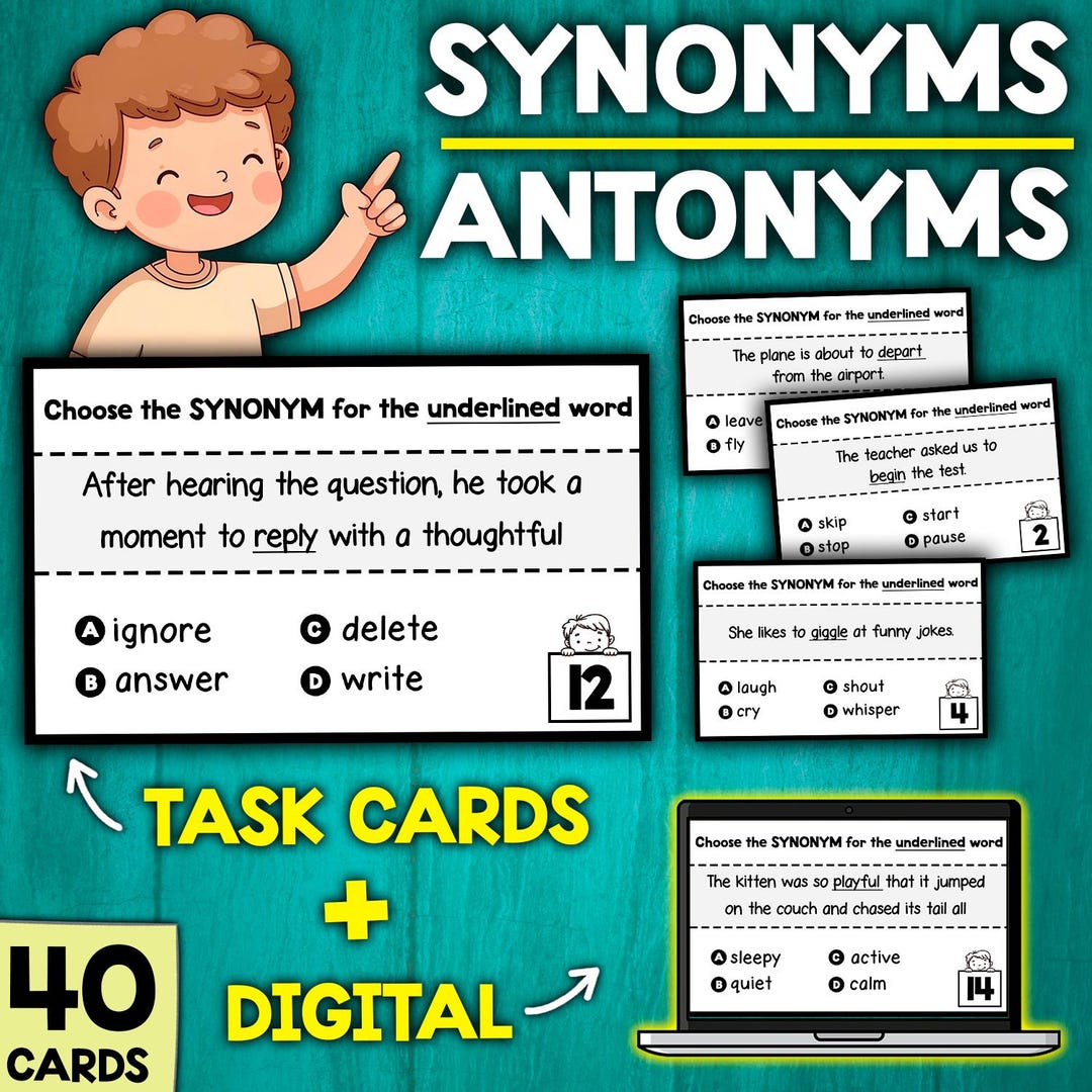 Synonyms and Antonyms Activity | Context Clues Task Cards | Synonyms ...