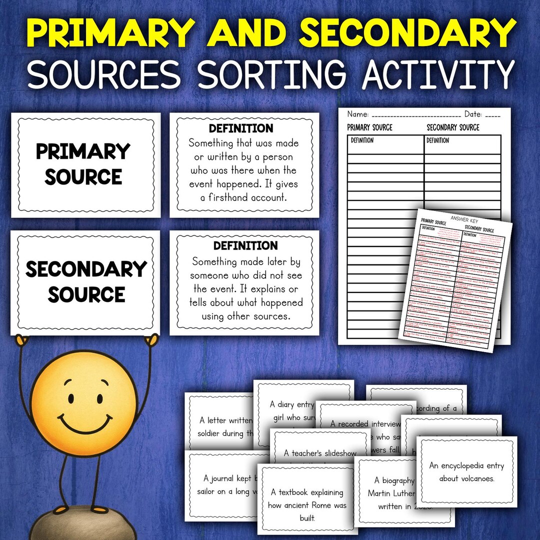 Primary and Secondary Sources Sort Cards Activity + Assessment - Etsy
