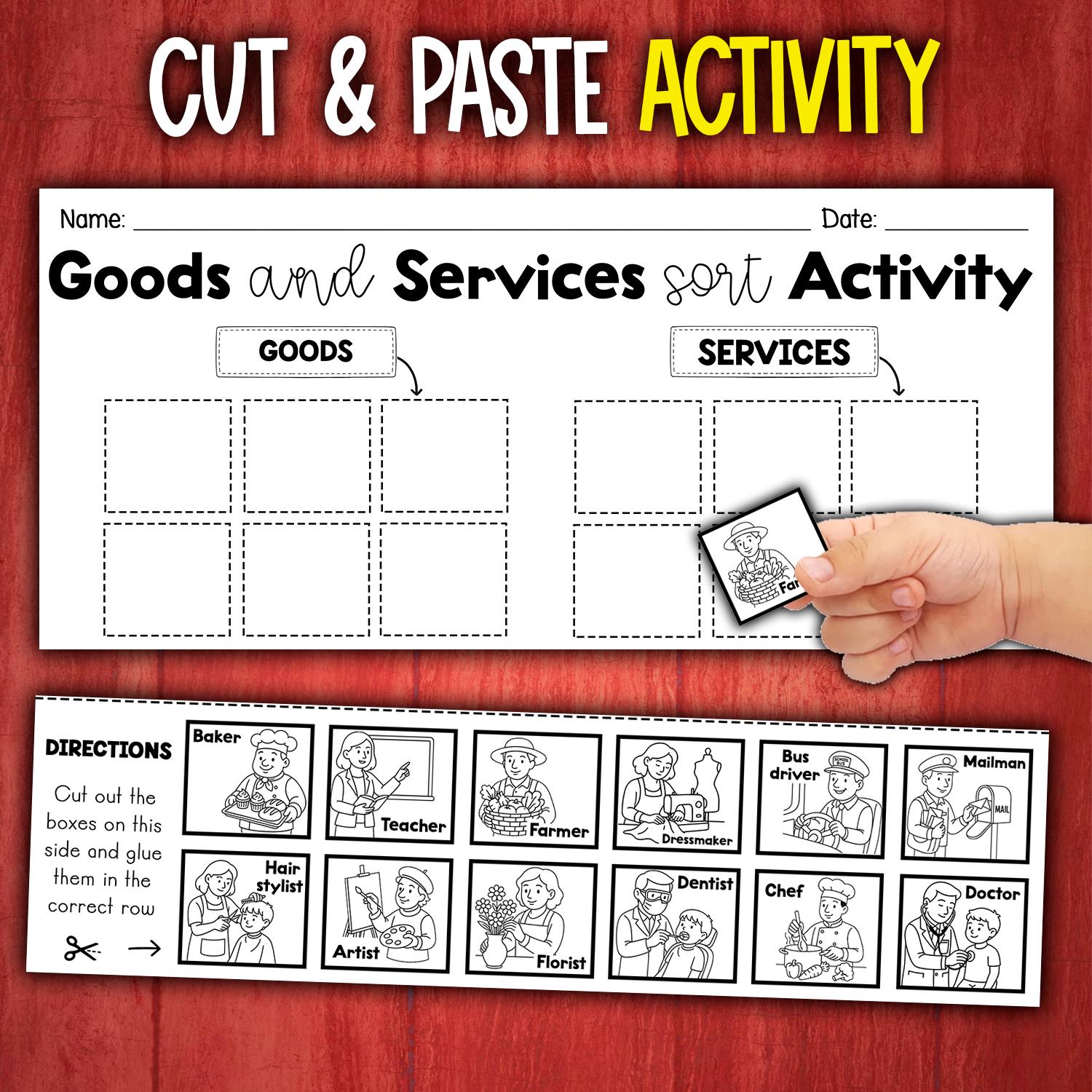 Goods and Services Sort Worksheet | Economics Cut and Paste Activity ...