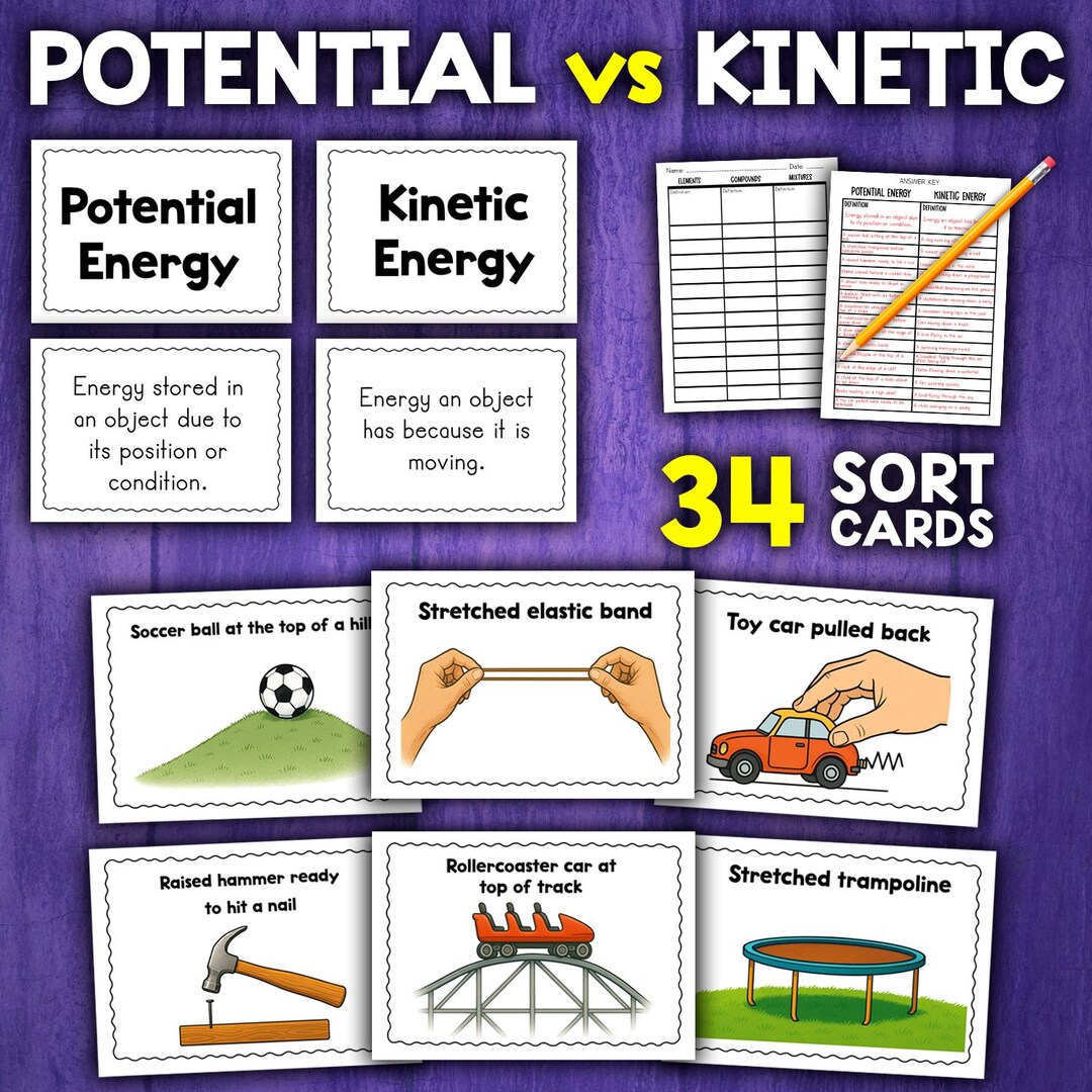 Potential and Kinetic Energy Card Sort Activity | Types of Energy ...