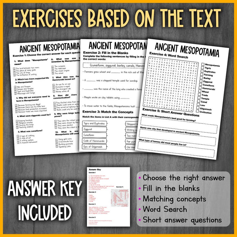 Ancient Mesopotamia Reading Passages and Activities | Early ...