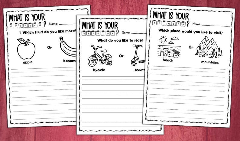 Opinion Writing Prompts Worksheets for Kindergarten, First 1st Grade ...
