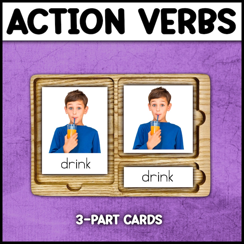 Action Verbs Flashcards for Autism | Speech Therapy ESL Vocabulary Real ...