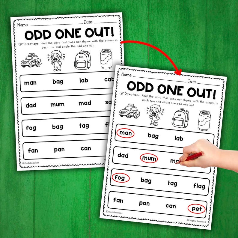 Rhyming Words Activity | Odd One Out Worksheet | Rhyme Words Centers - Etsy