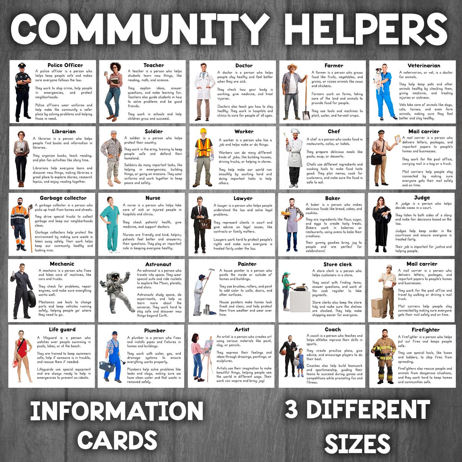 Community Helpers Information Cards | Reading Comprehension Activity ...
