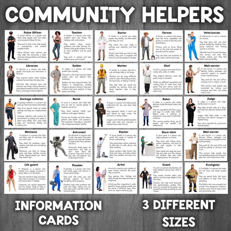 Community Helpers Information Cards Reading Comprehension Activity ...