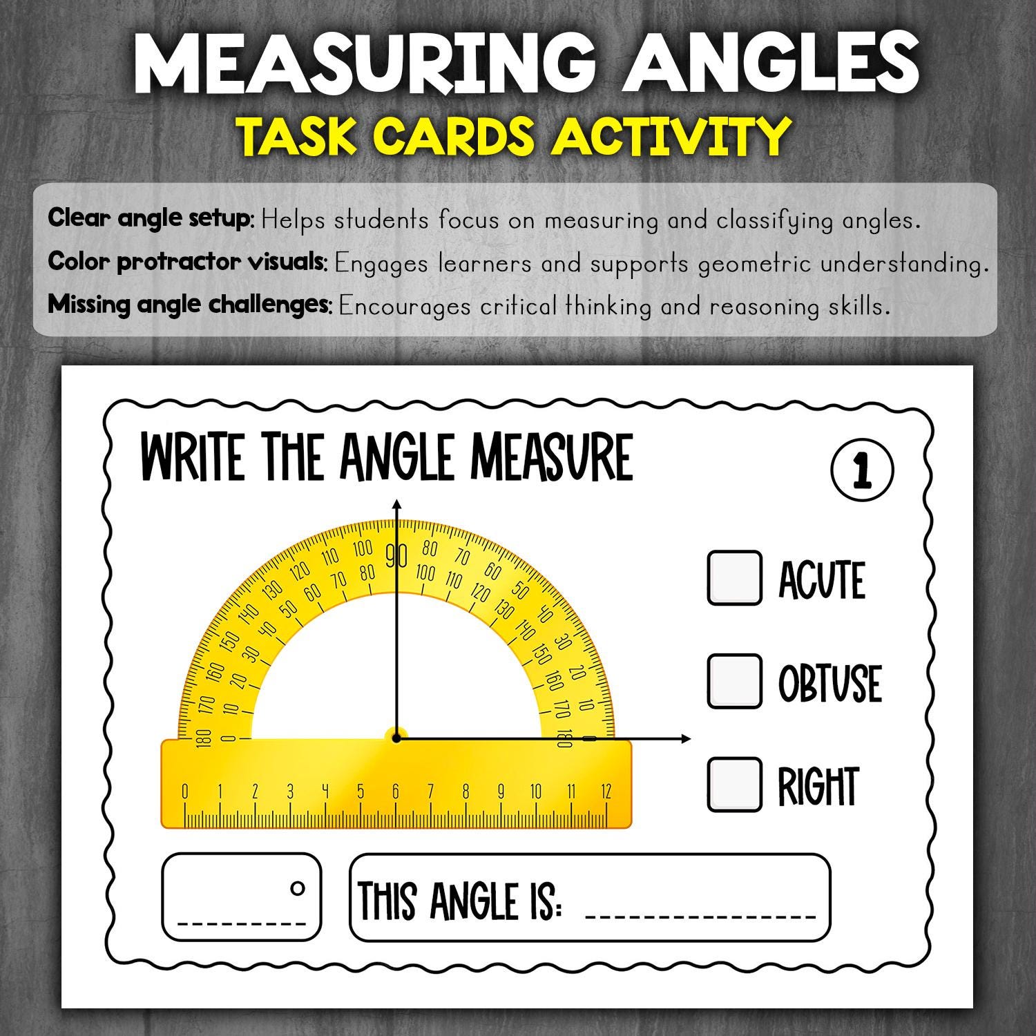 Measuring Angles With a Protractor Task Cards Activity | Acute Obtuse ...