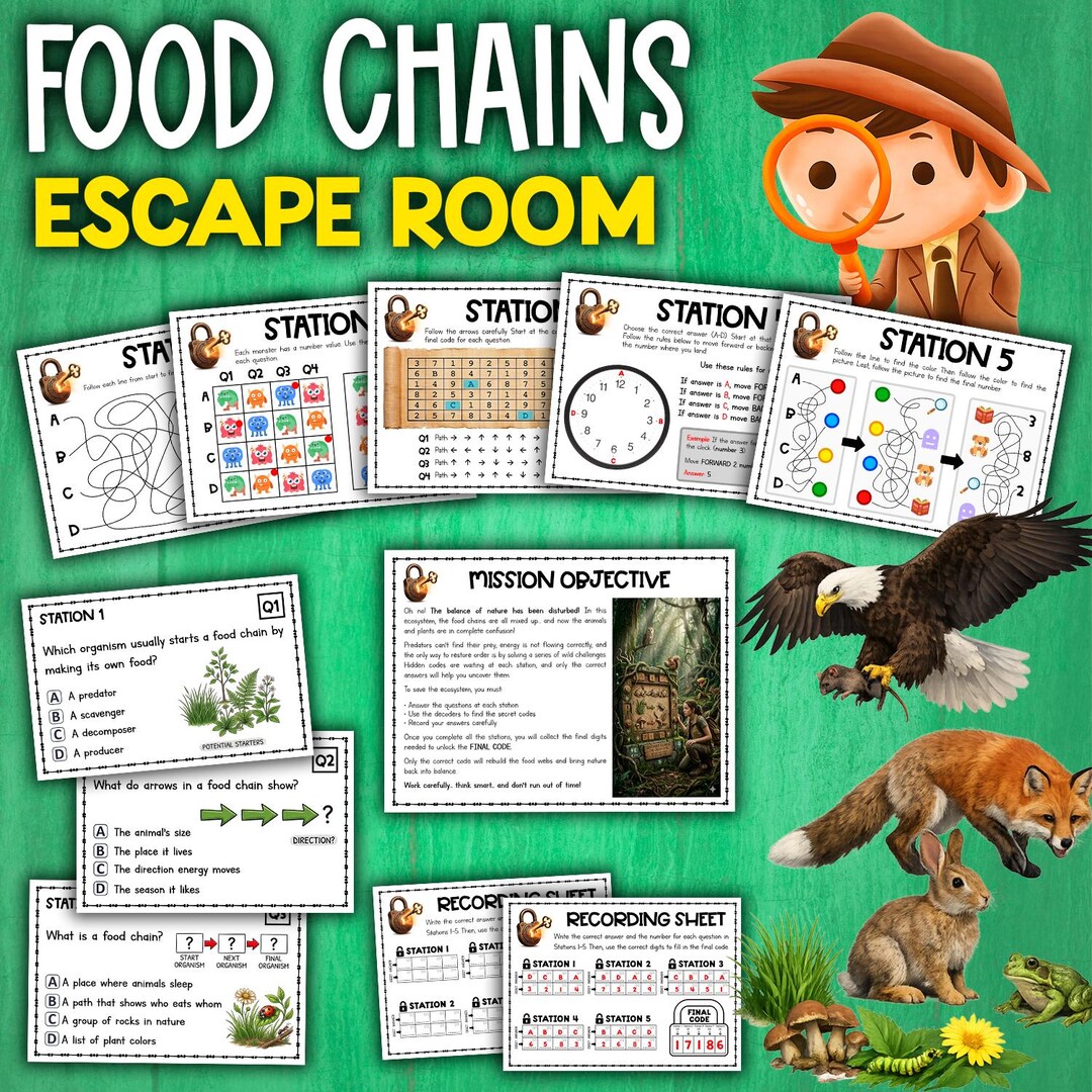 Food Chain & Food Webs Activity | Escape Room Game Science Animals and ...