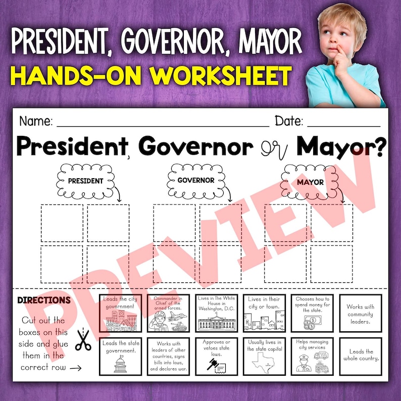 Levels of Government Sorting Activity | President Governor Mayor Roles ...