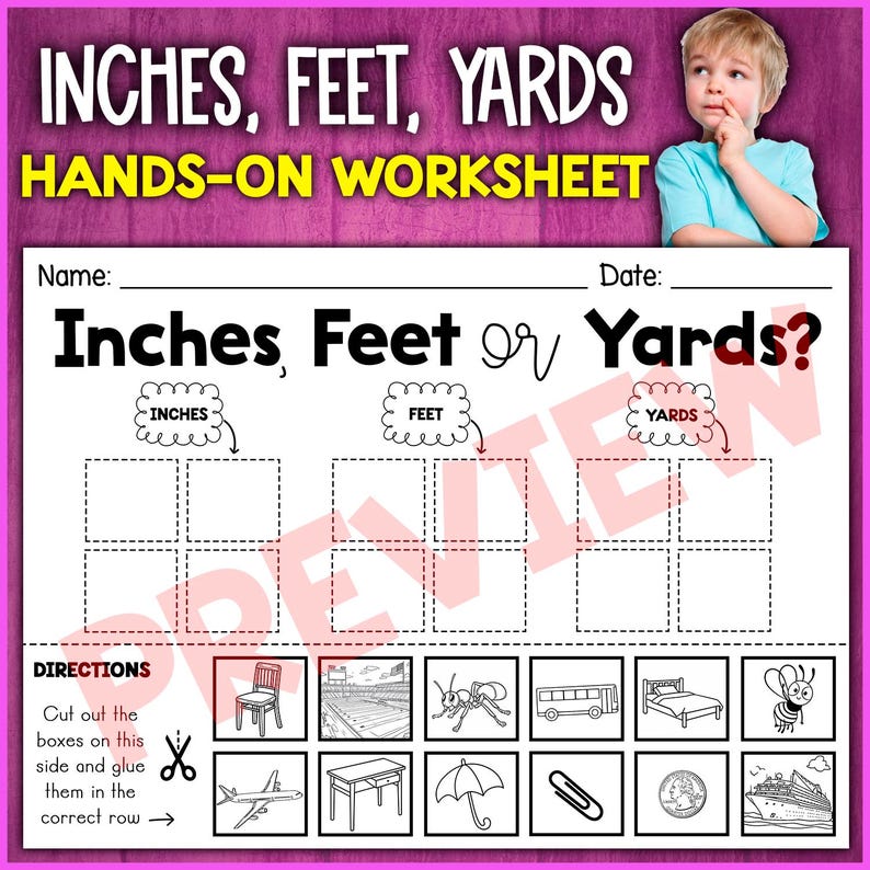 Inches, Feet or Yards? Sorting Activity | Measurement Length Worksheet ...