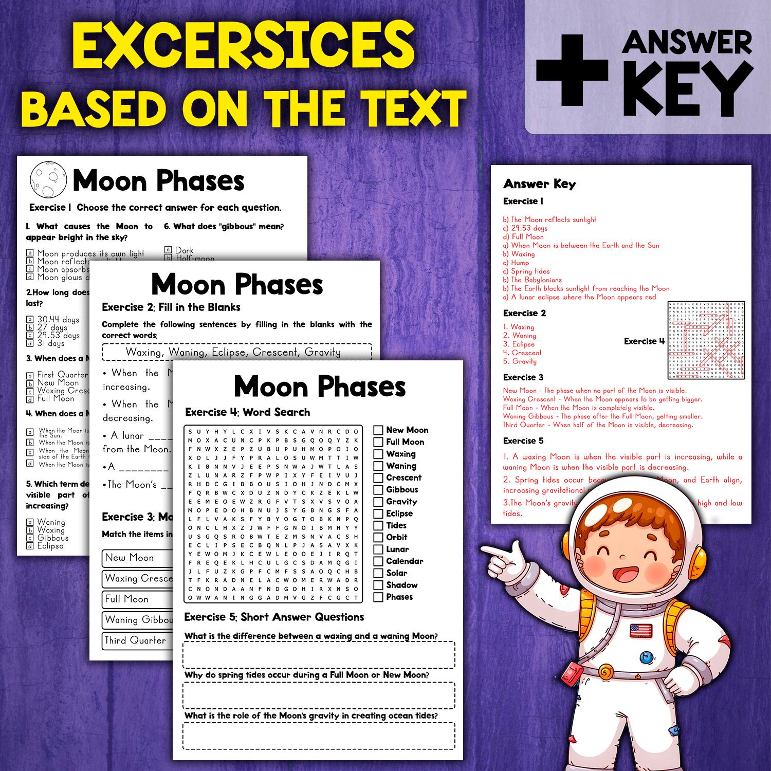 Phases of the Moon Reading Comprehension Passages + Questions Activity ...