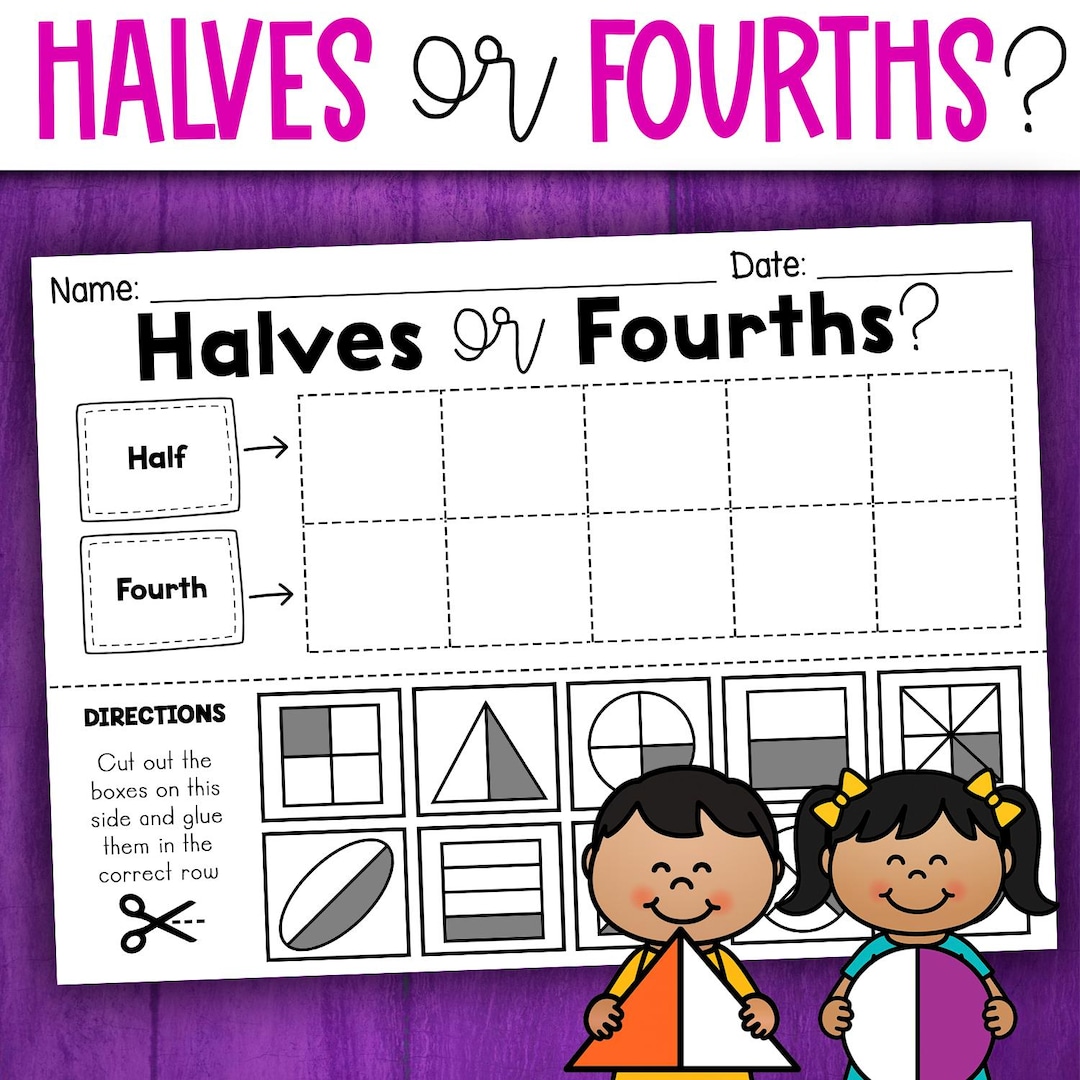 Half or Fourth Cut and Paste Activity | Halves or Fourths Sort Activity ...