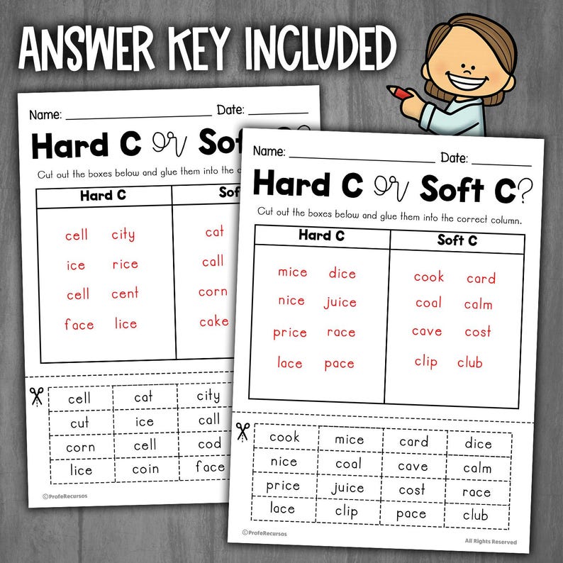 Hard C Vs. Soft C Sound Sorting Activity Worksheets | Phonics ...