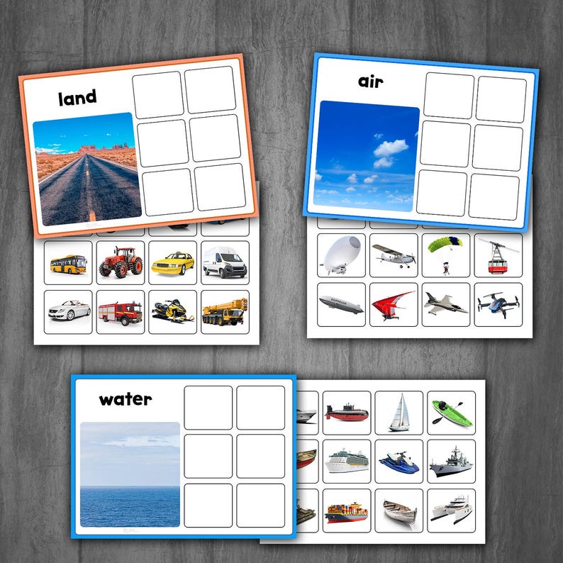 Means of Transport Sorting Activity | Sorting Vehicles by Water, Land ...