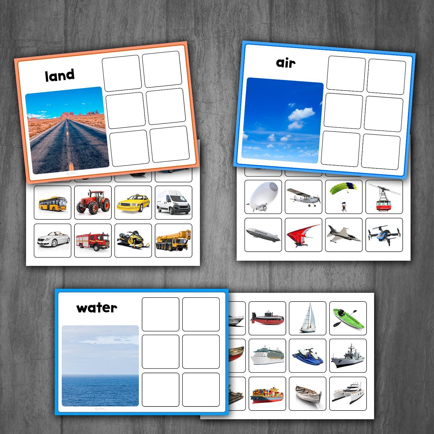 Means of Transport Sorting Activity | Sorting Vehicles by Water, Land ...