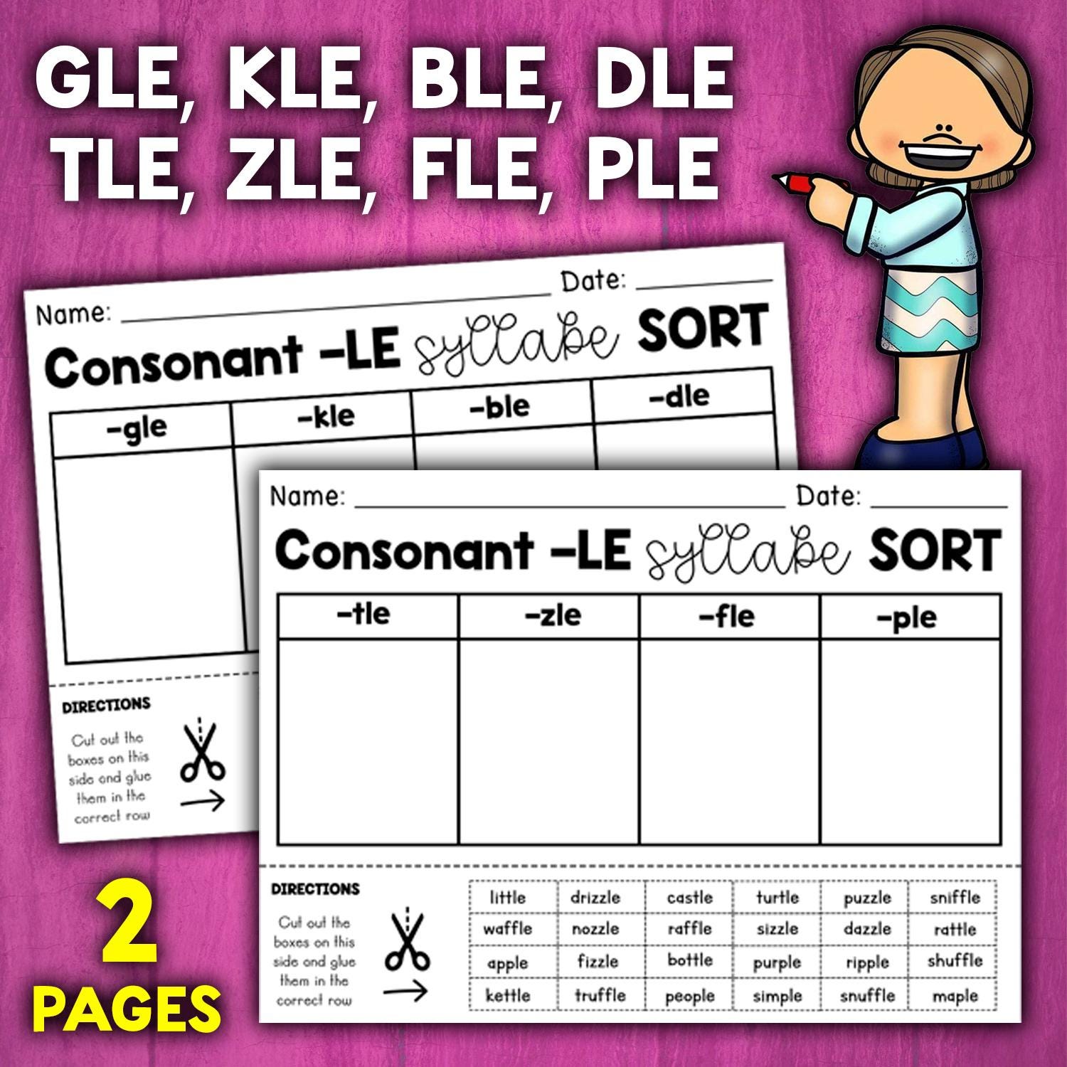 Consonant -LE Syllable Sorting Activity | Consonant LE Worksheet ...