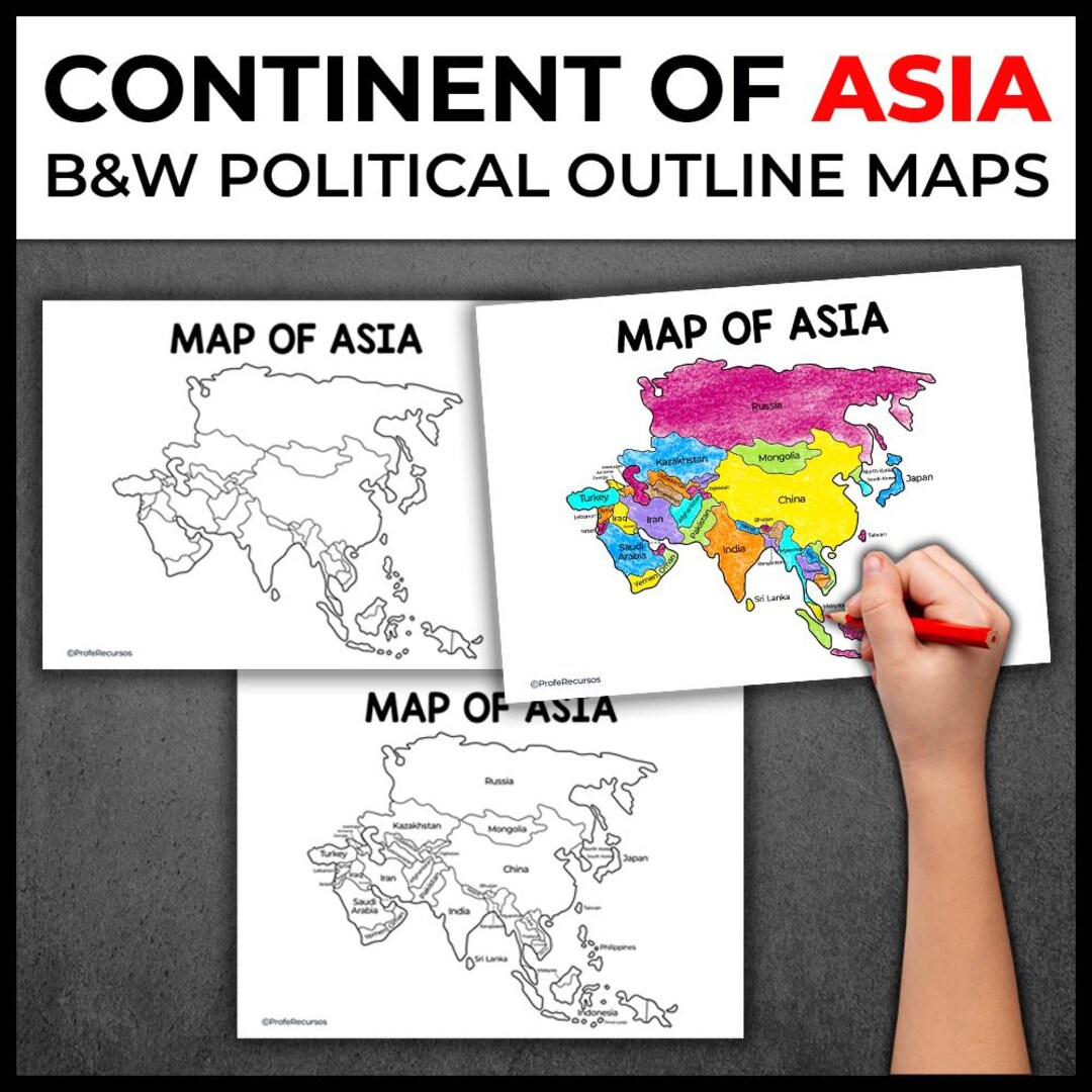 Blank Map of Asia | B&W Asian Map | Outlines Blank Map of Asia - Etsy
