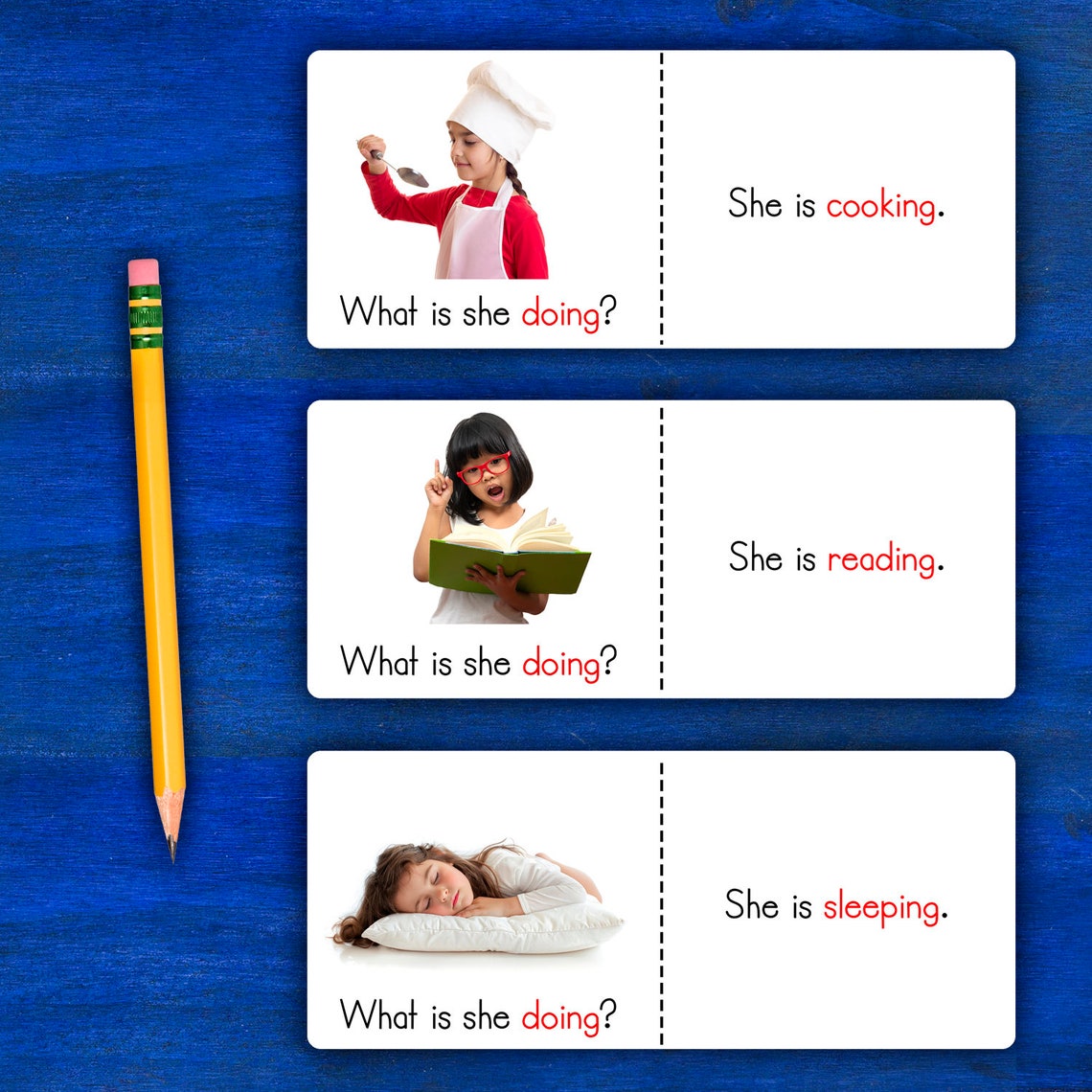 Present Continuous Matching Cards Game Action Verbs Cards Game ESL ELA ...