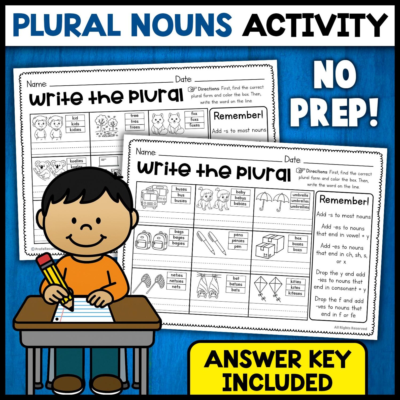 Singular and Plural Nouns Activity Bundle | Regular Plural Nouns ...