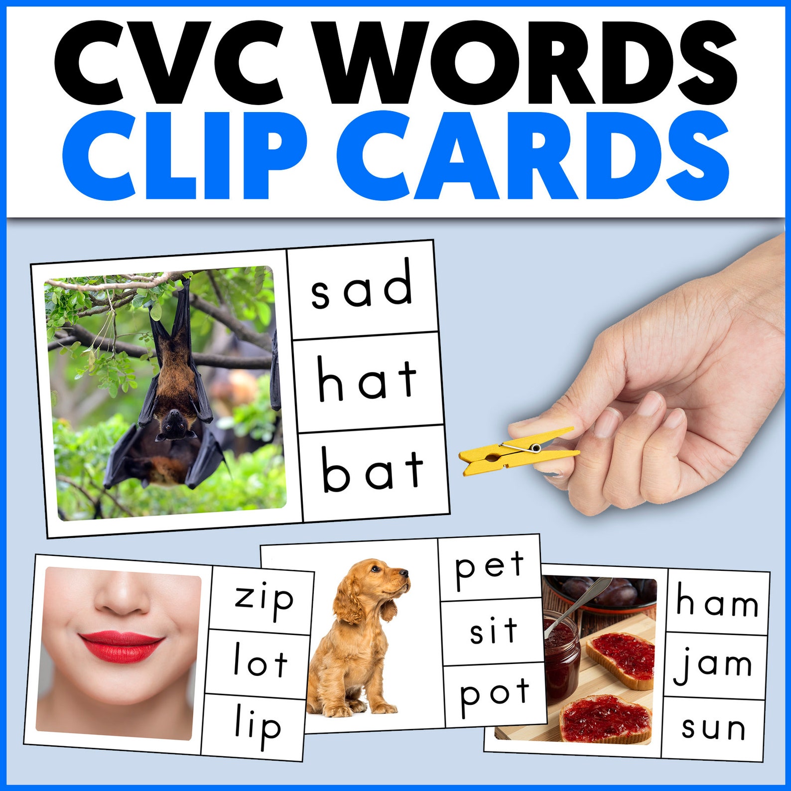CVC Words Clip Cards CVC Words Task Cards CVC Words Activity Prek and ...