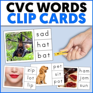 CVC Words Clip Cards CVC Words Task Cards CVC Words Activity Prek and ...
