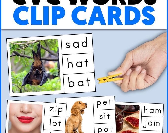 CVC Words Clip Cards CVC Words Task Cards CVC Words Activity Prek and ...
