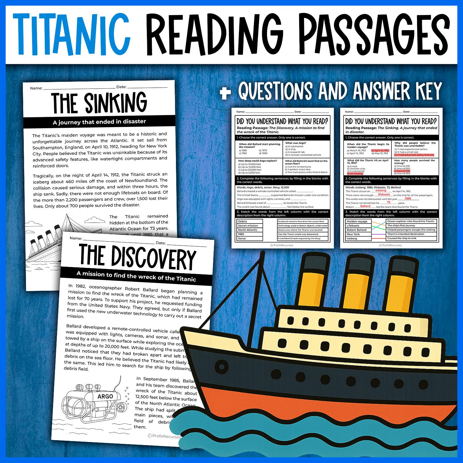 Titanic Reading Comprehension | Titanic Activities | Reading Passages ...