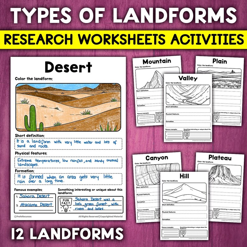 Landforms and Bodies of Water Activity Bundle | Types of Landforms - Etsy