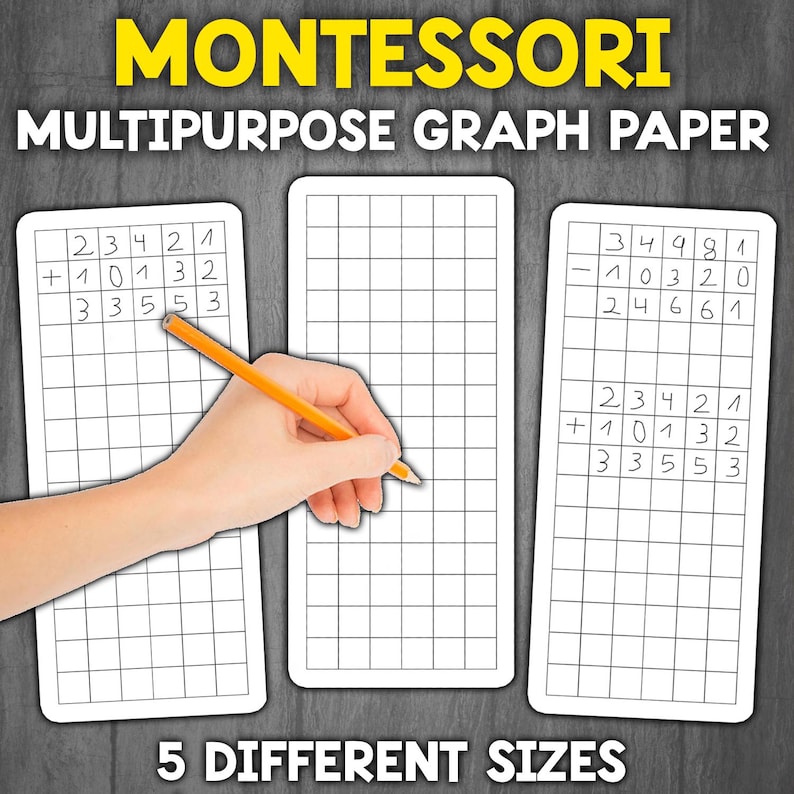 Montessori Graph Paper | Printable Graph Paper | 5 SIZES | Montessori ...