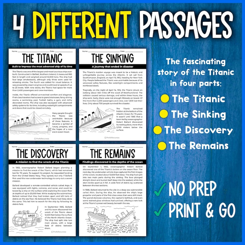 Titanic Reading Comprehension | Titanic Activities | Reading Passages ...