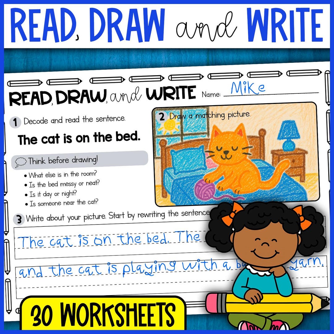 Read, Draw, and Write Worksheets for K–1 | Sentence Writing Practice ...