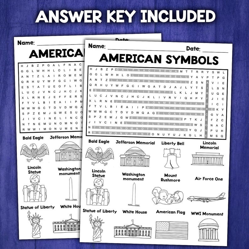 American Symbols Worksheet Coloring Word Search | US National Symbols ...
