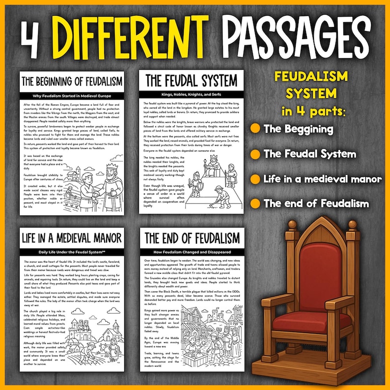 Feudalism and Feudal System Activities | Medieval Europe Worksheets ...