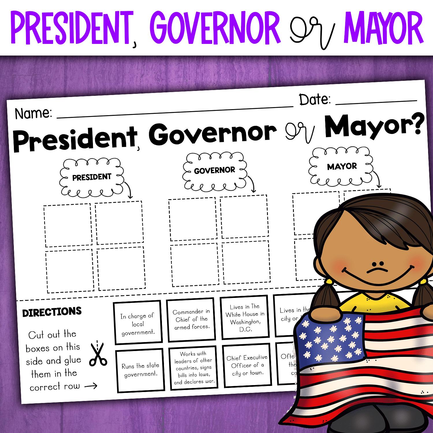 Levels of Government Sorting Activity | President, Governor, and Mayor ...