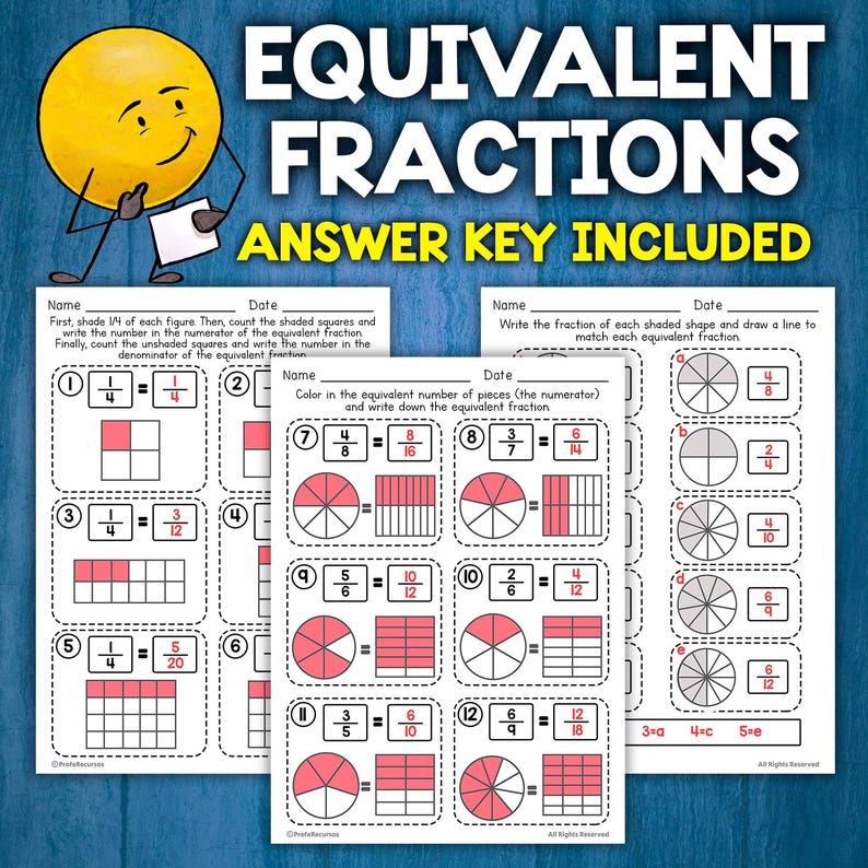 Equivalent Fractions Worksheets | Fraction Review Activities | 4th ...