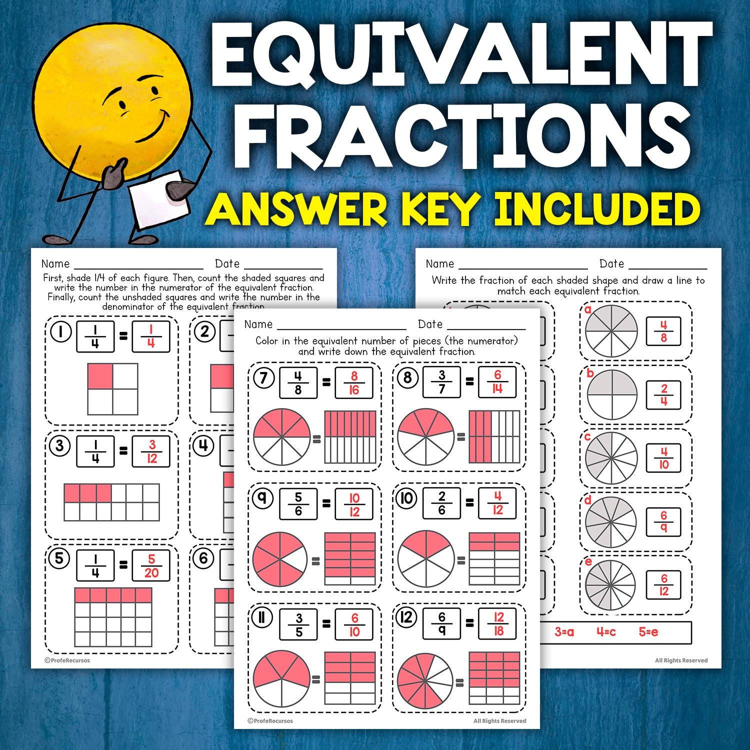 Equivalent Fractions Worksheets | Fraction Review Activities | 4th ...