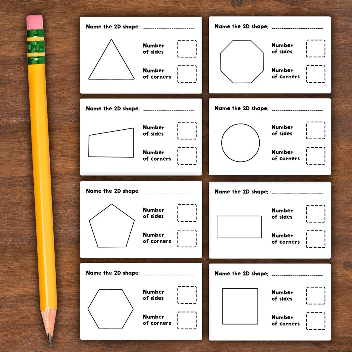 2D Shapes Cards | Side, Vertices, Corners, Edges | 2D Shapes Worksheets ...