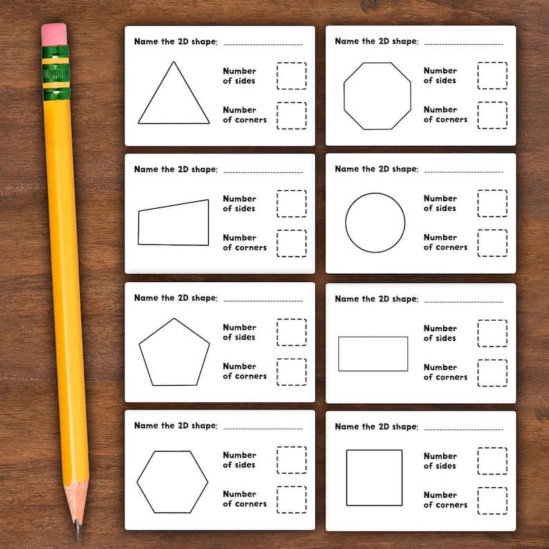 2D Shapes Cards | Side, Vertices, Corners, Edges | 2D Shapes Worksheets ...