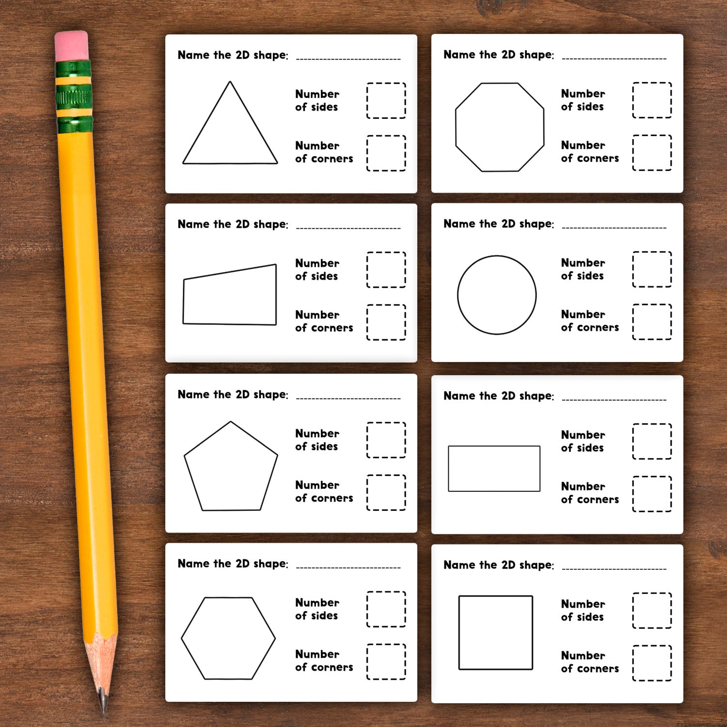 2D Shapes Cards | Side, Vertices, Corners, Edges | 2D Shapes Worksheets ...