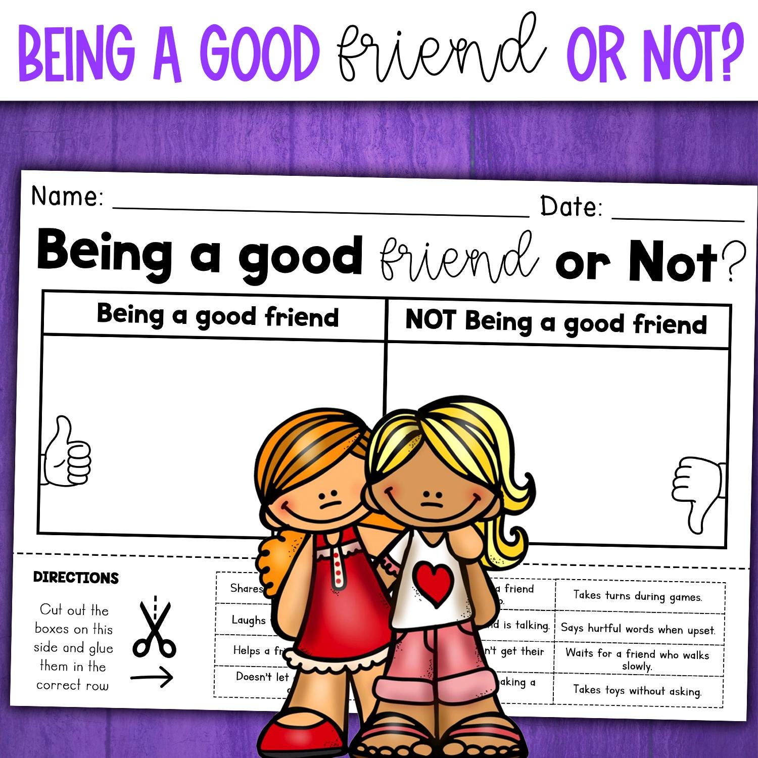 Being a Good Friend Sort Worksheet | Friendship Activity for SEL ...