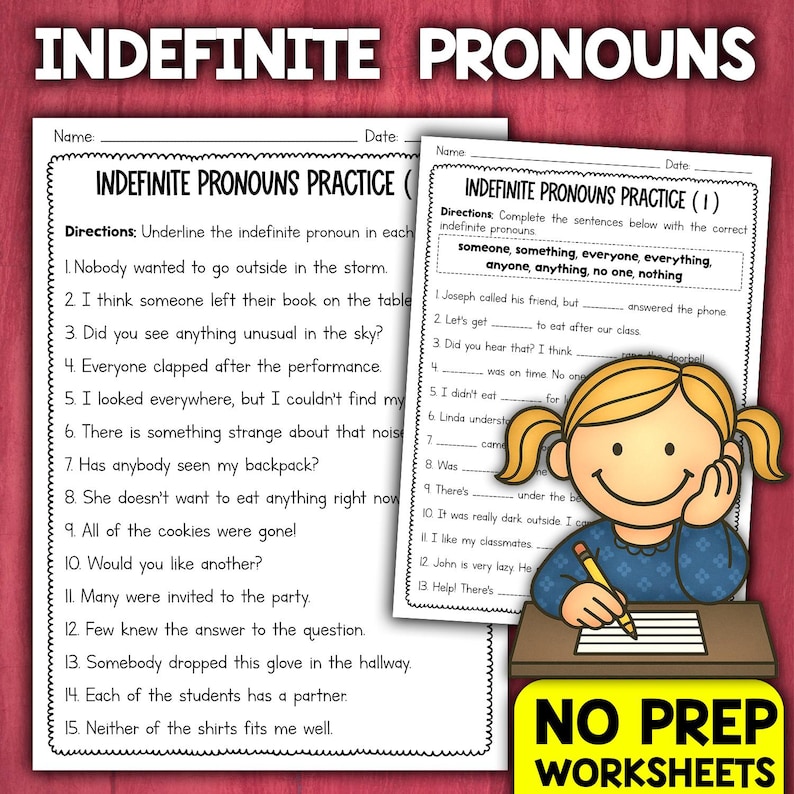 Indefinite Pronouns Worksheets Activity Practice - Etsy