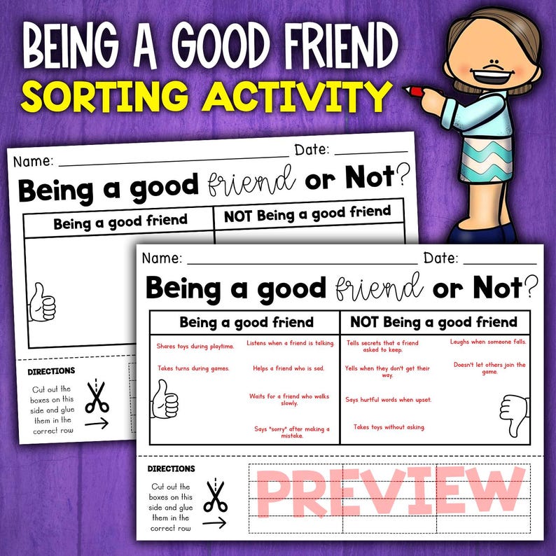 Being a Good Friend Sort Worksheet | Friendship Activity for SEL ...