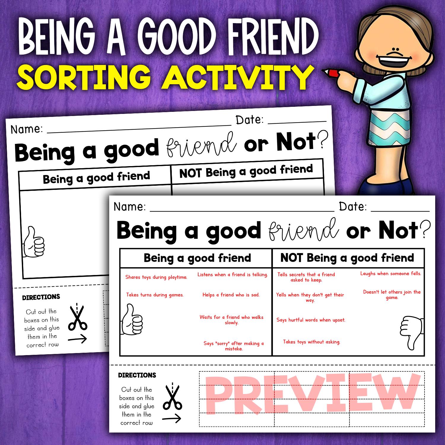 Being a Good Friend Sort Worksheet | Friendship Activity for SEL ...