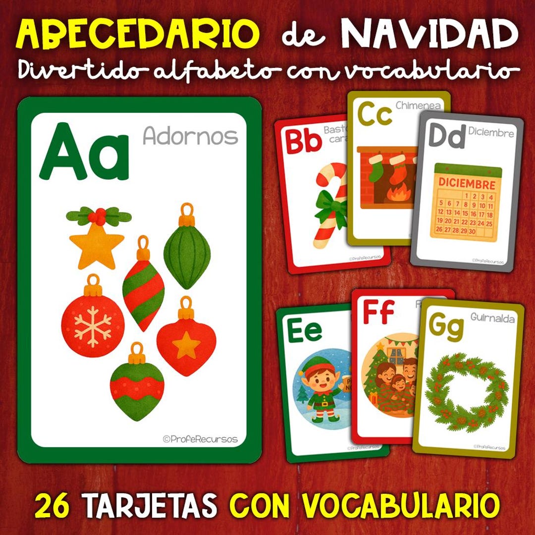Spanish Christmas Xmas Alphabet Flashcards | Christmas Vocabulary Cards ...