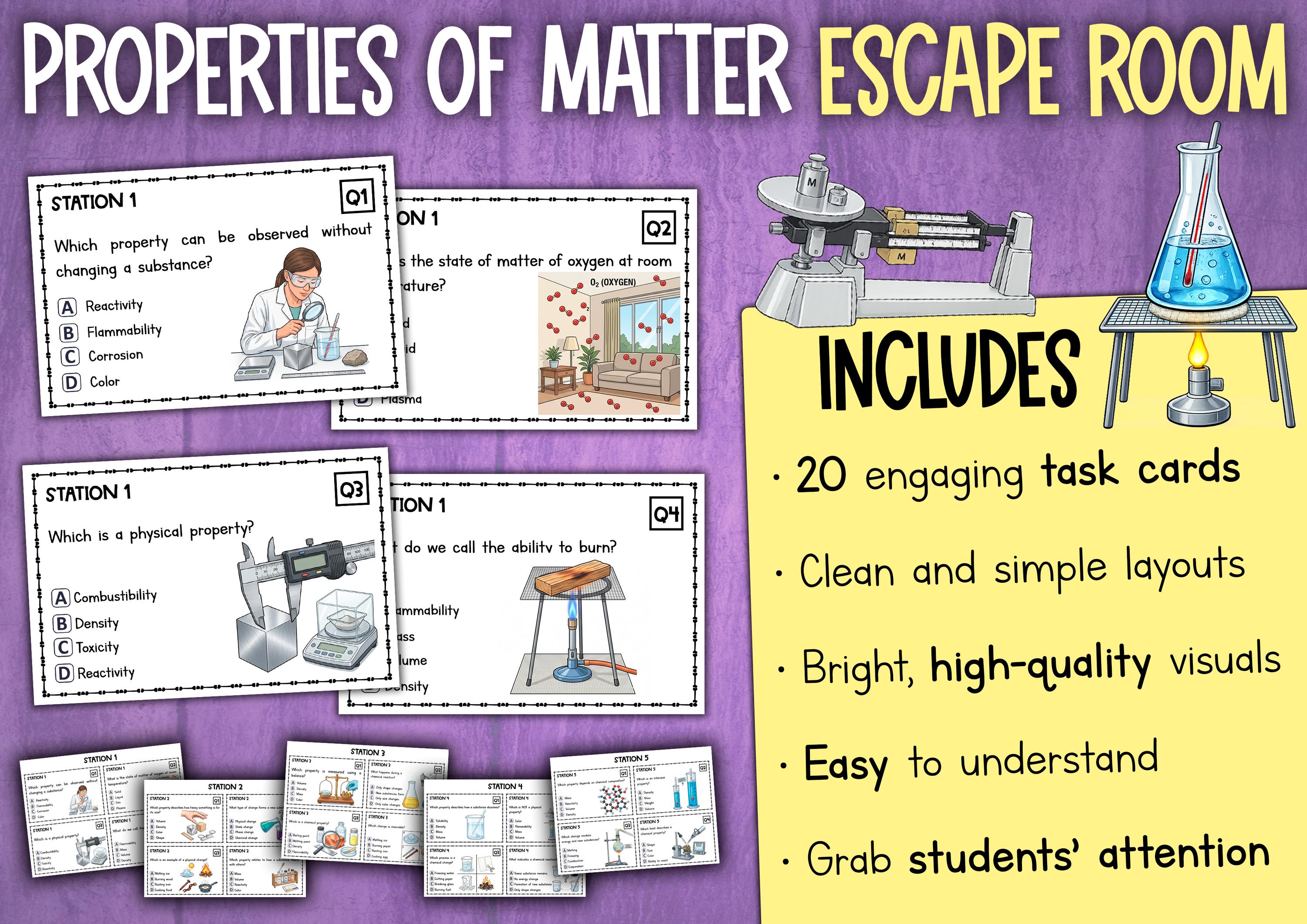 Physical & Chemical Properties of Matter Escape Room Activity | Science ...